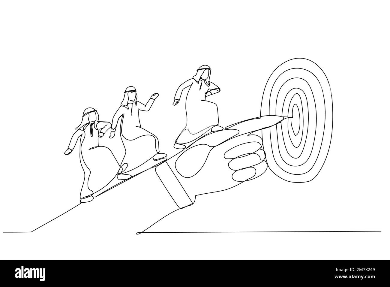 Drawing of arab businessman hand pointing to the target. Single ... Drawing of arab businessman hand pointing to the target. Single ...