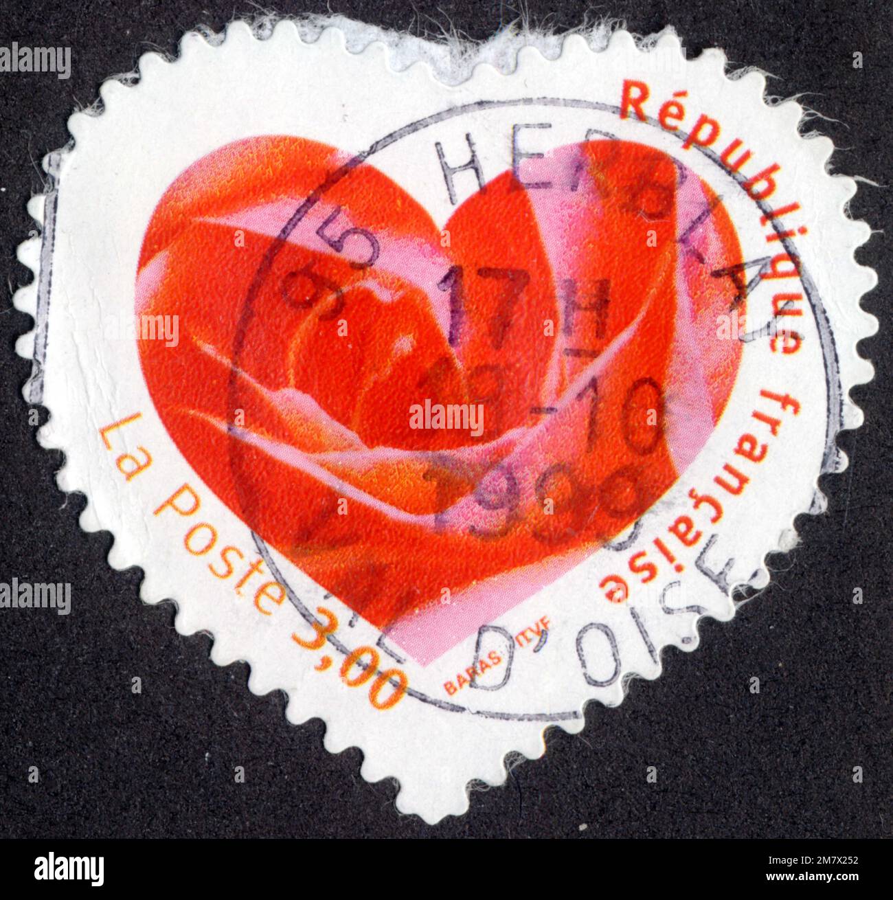 TIMBRE OBLITÉRÉ COEUR. LA POSTE . RÉPUBLIQUE FRANÇAISE. 3,00 Stock ...