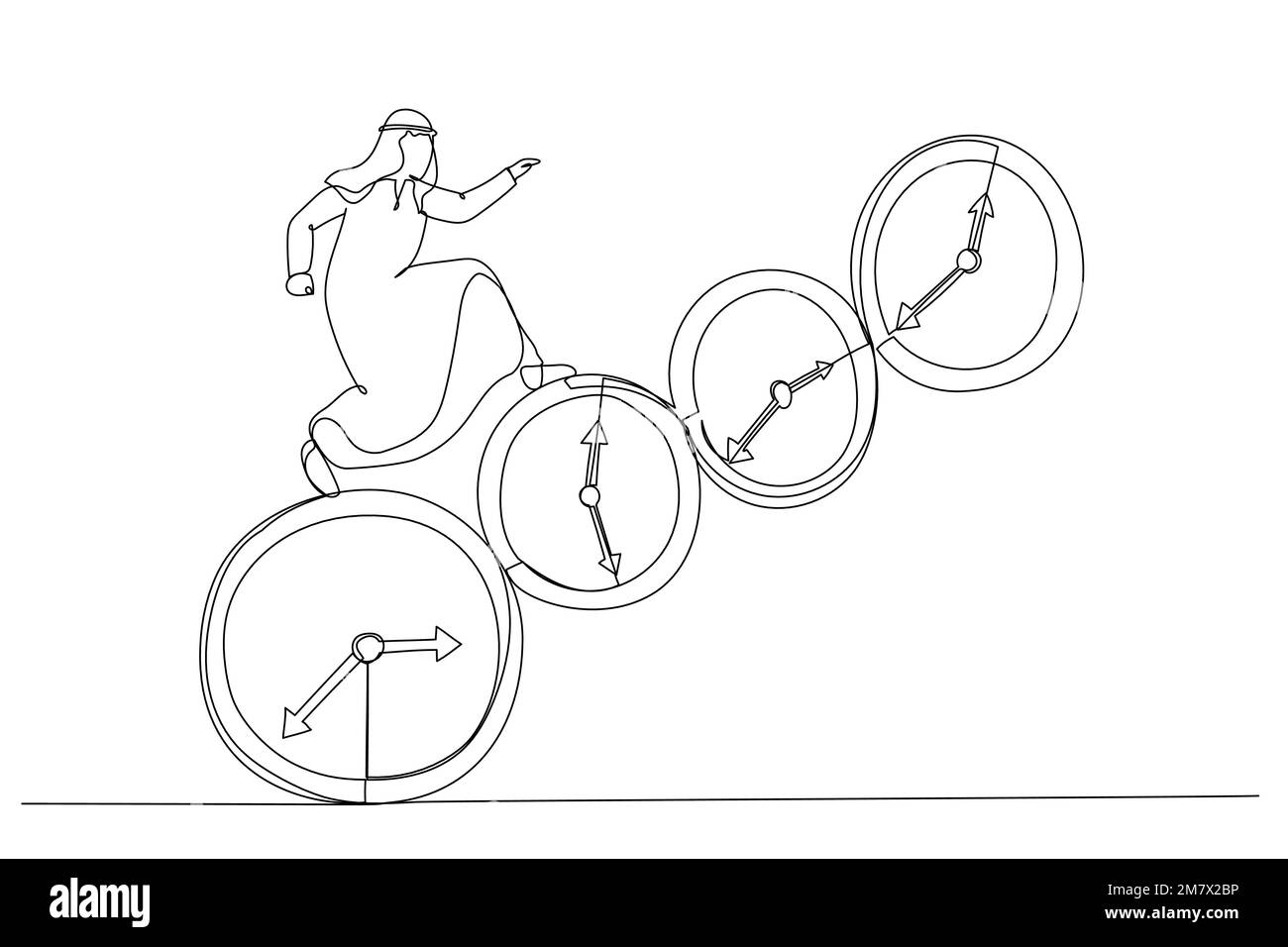 Cartoon of arab businessman running on time. Single continuous line art ...