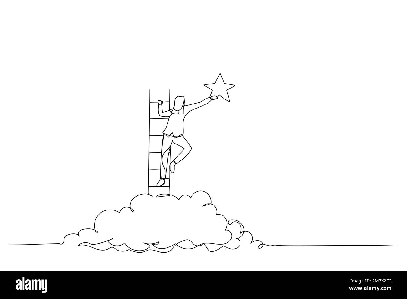 Illustration of businesswoman reach out for the stars. Single ...