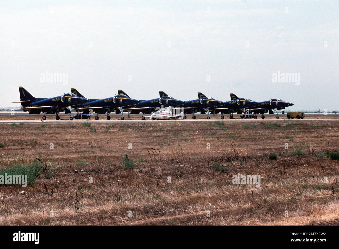 A view of the six A-4 Skyhawk aircraft used by the Blue Angels Flight ...