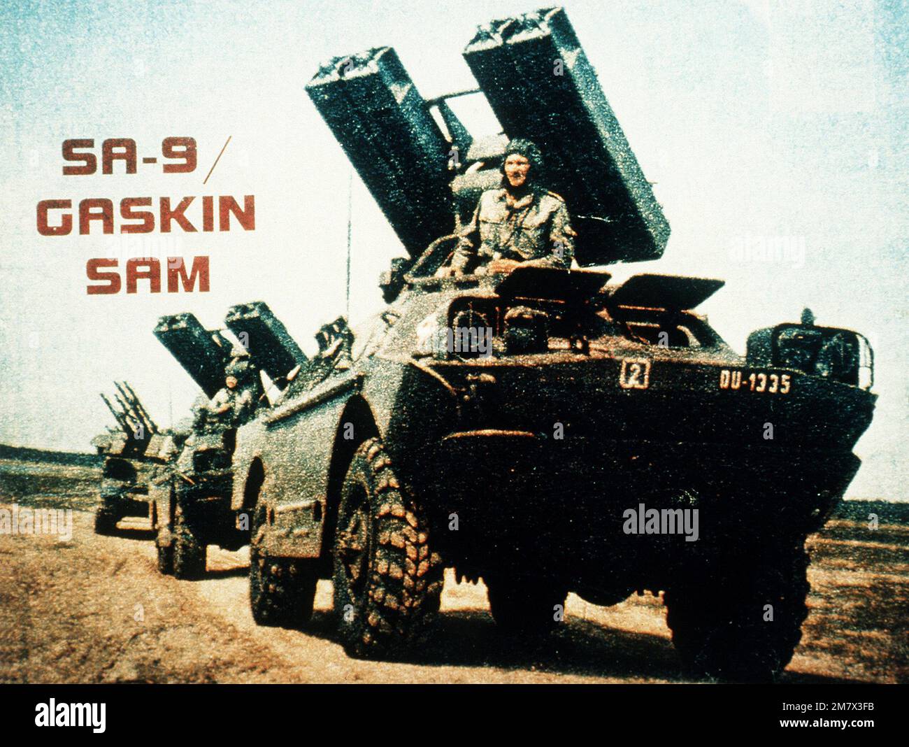 A right front view of a Soviet SA-9 Gaskin weapon system mounted on an ...