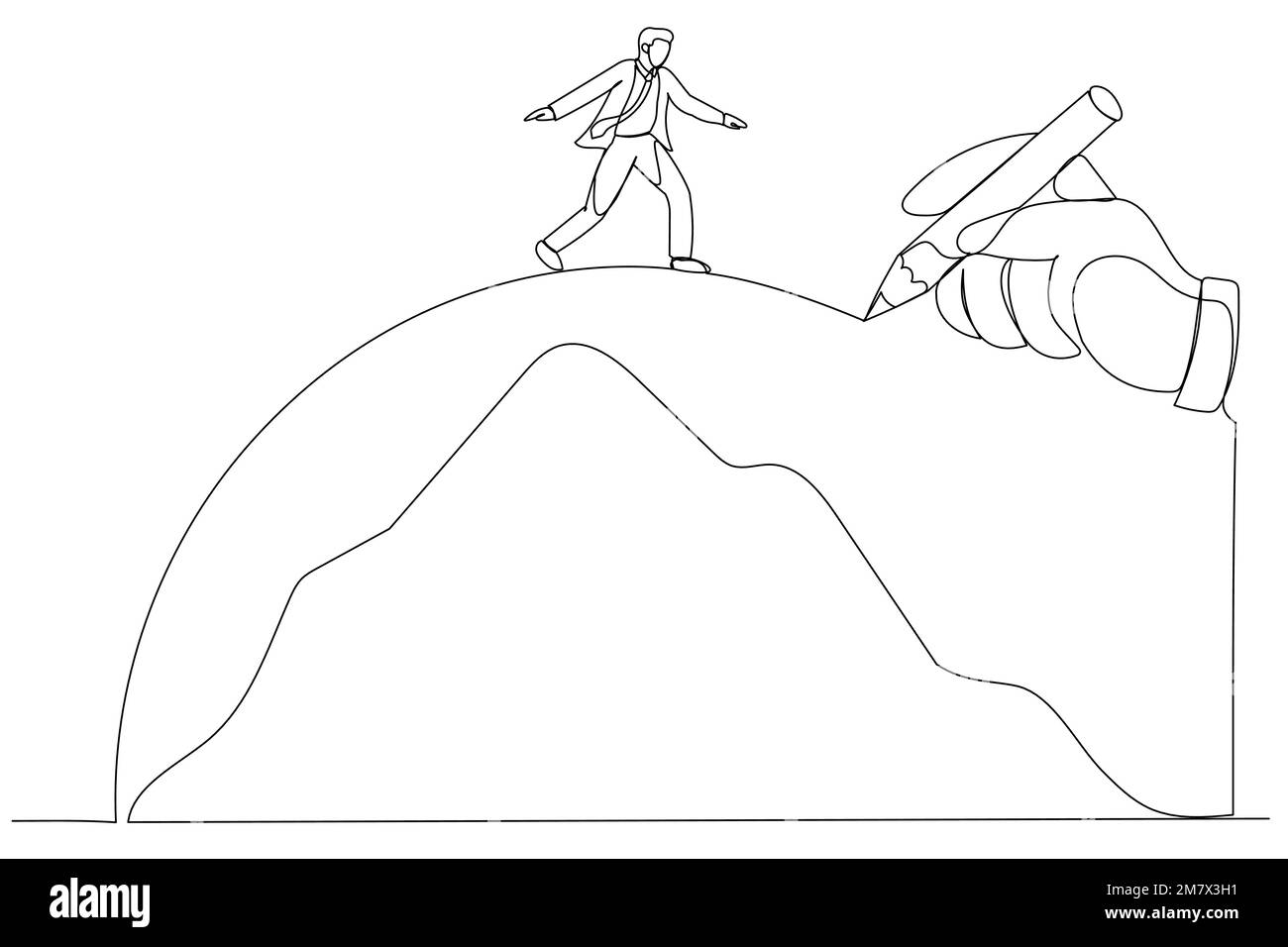 Drawing of giant hand draws a path to help the businessman cross the ...