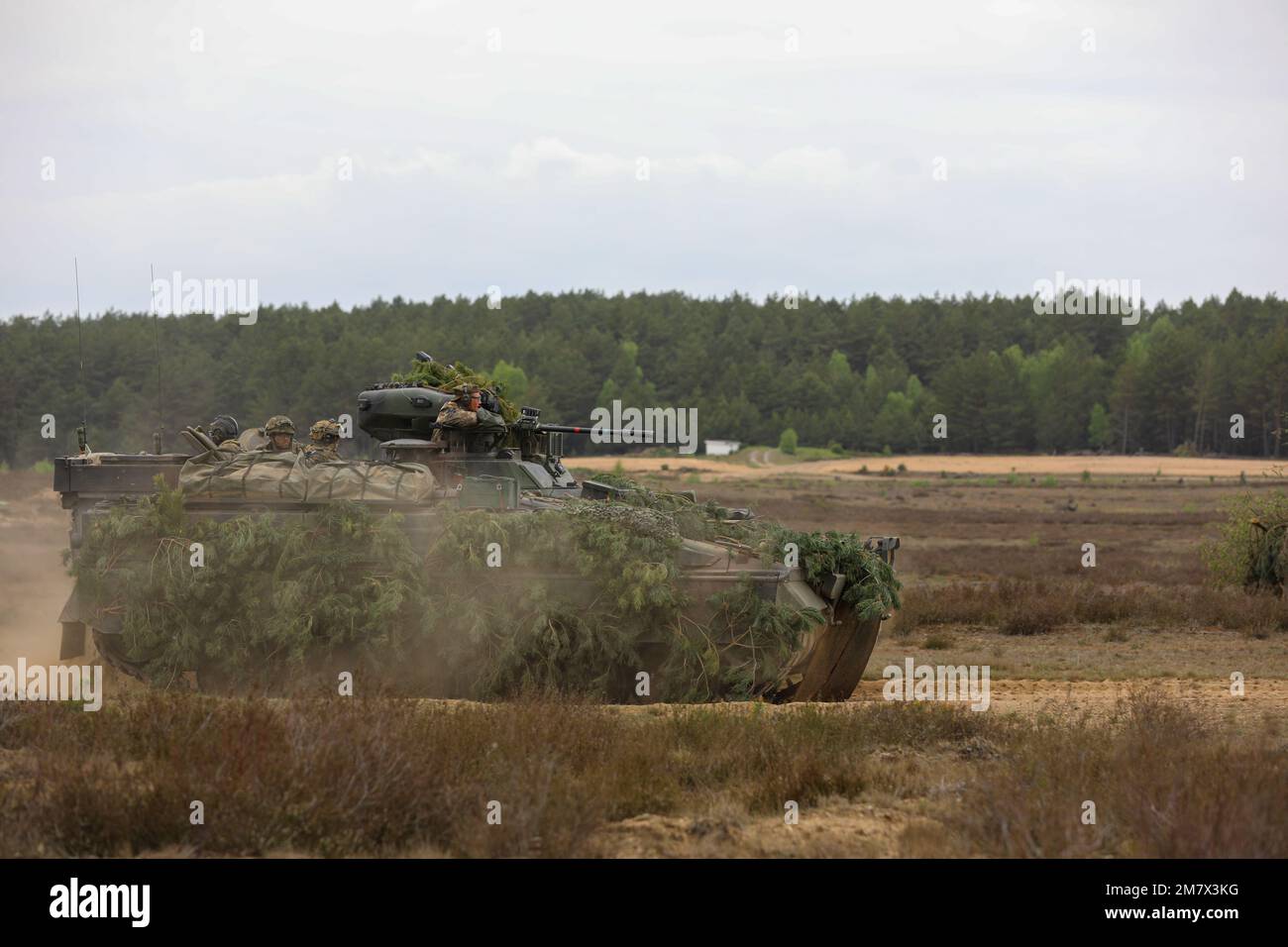 A German Marder Infantry Fighting Vehicle advances onto the battlefield ...