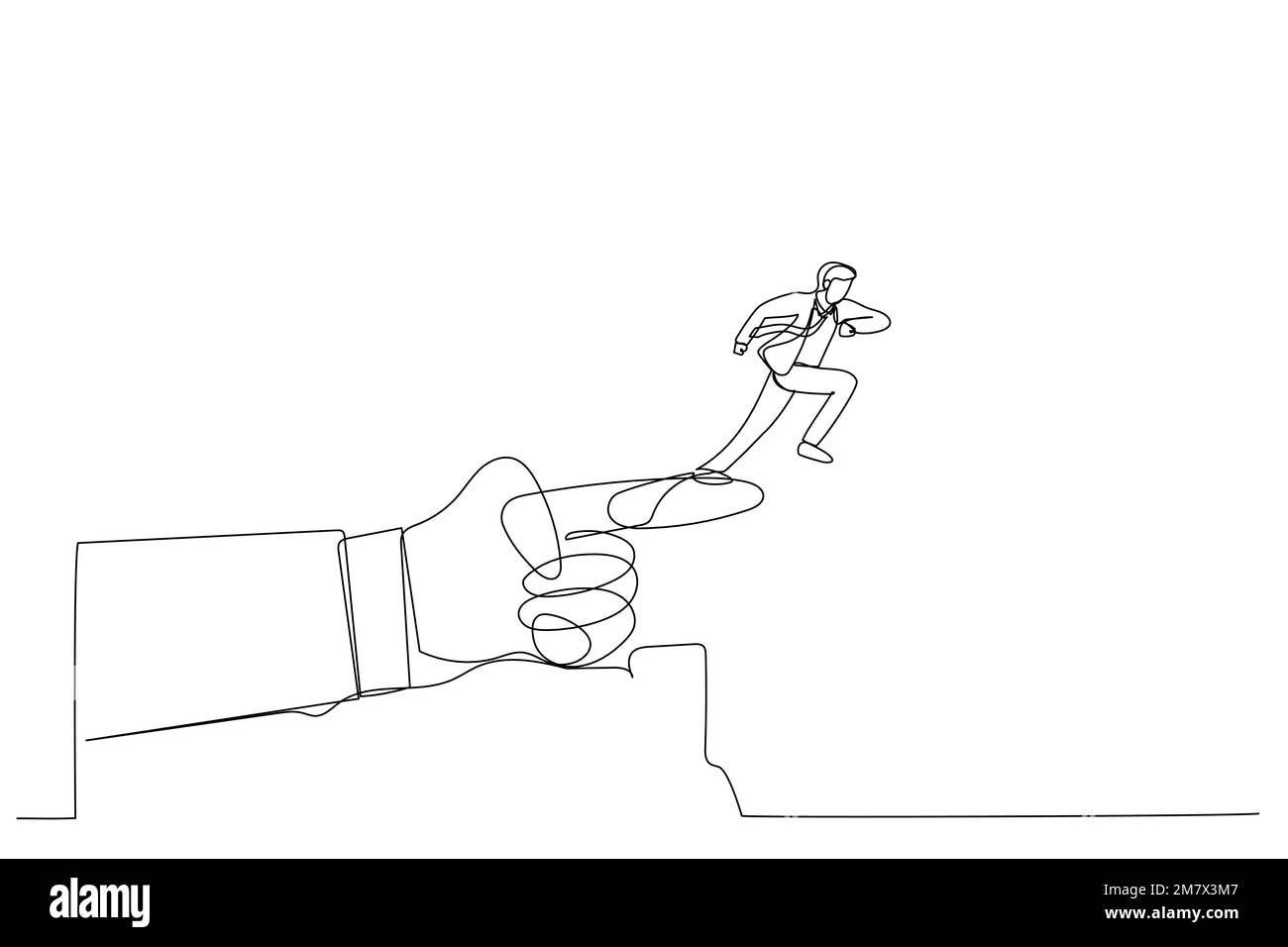 Drawing of giant hand pointing to the wrong way to a businessman ...