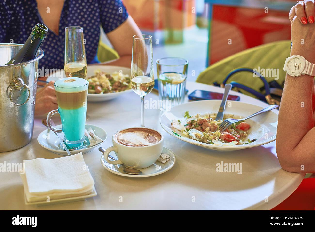 group of people having meal in cafe. Table serving restaurant Stock ...