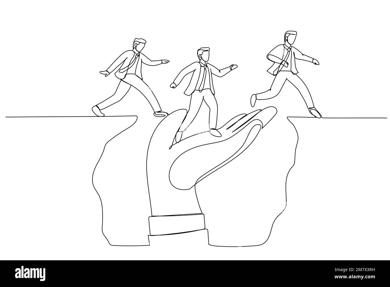 Illustration of giant hand help business people cross the problem gap ...