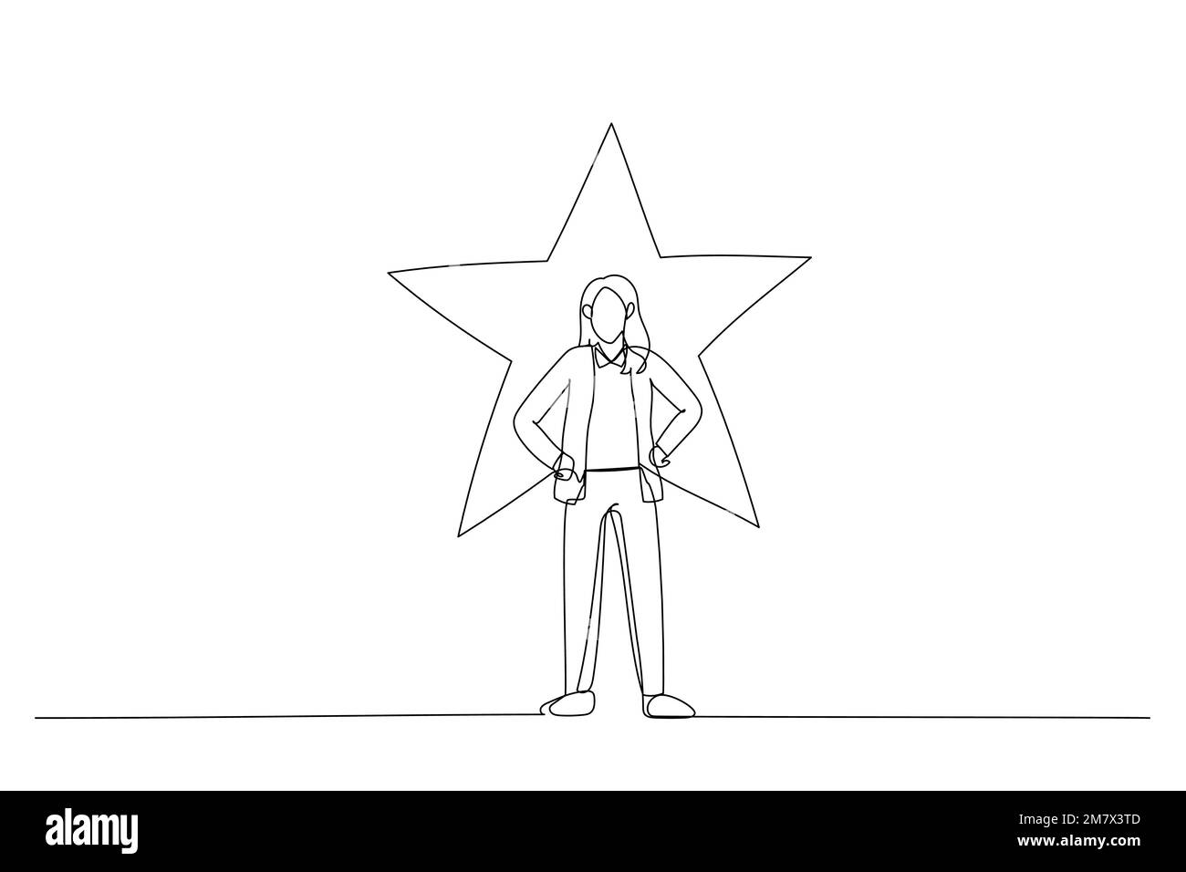 Illustration of businesswoman standing with glowing star on his ...