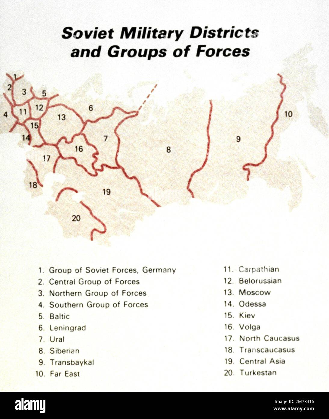 Map showing Soviet military districts and groups of forces. Country ...