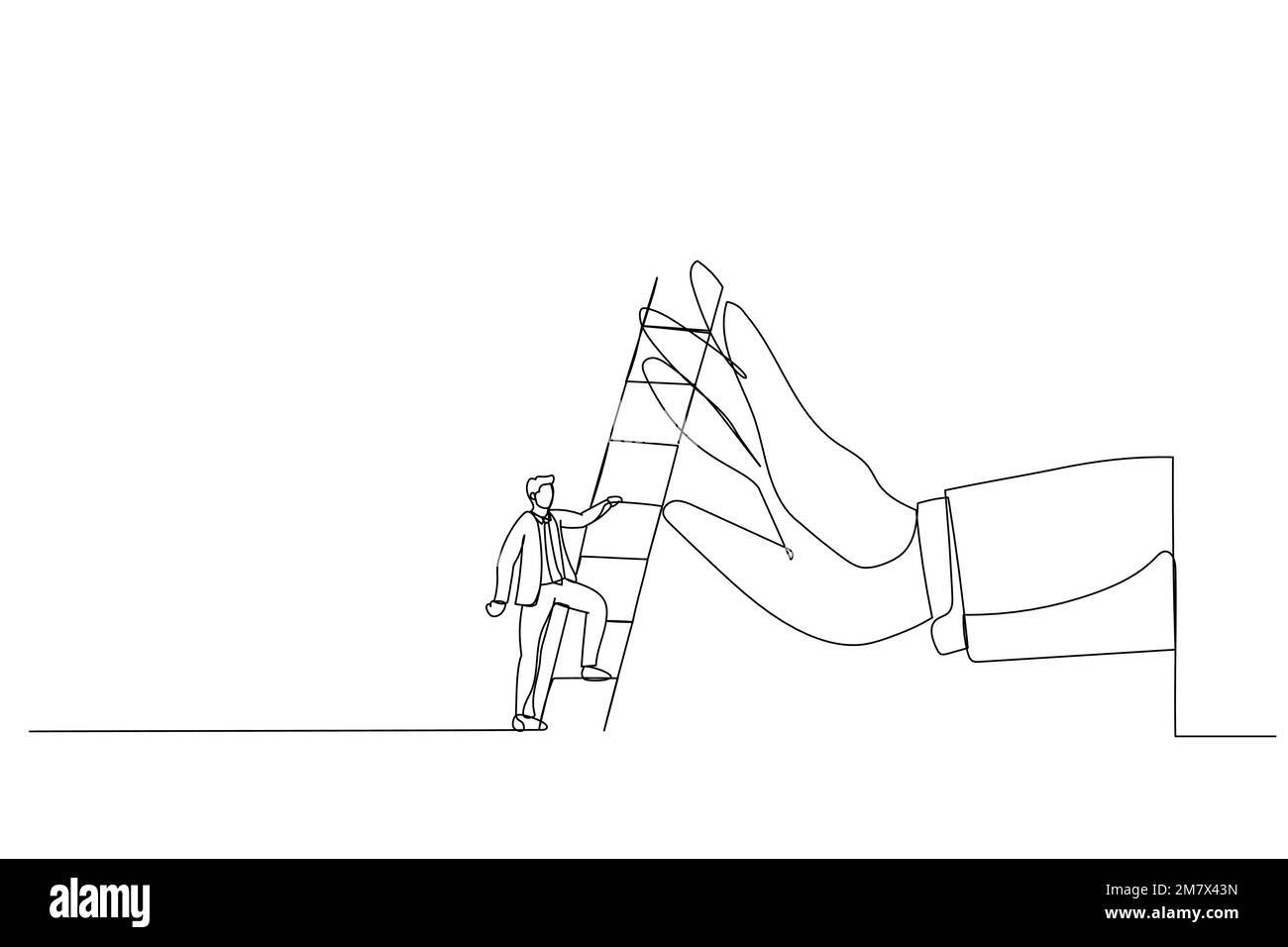 Illustration Of Ambitious Businessman About To Climb Up Ladder To