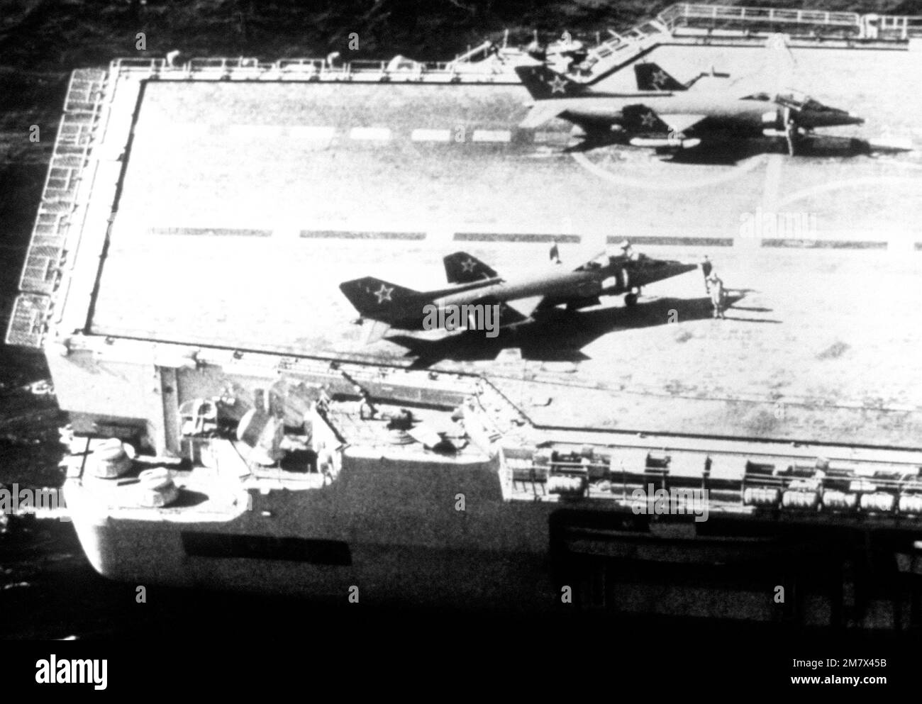 A view of a Soviet Yak-36/Forger VSTOL aircraft on a KIEV class carrier ...