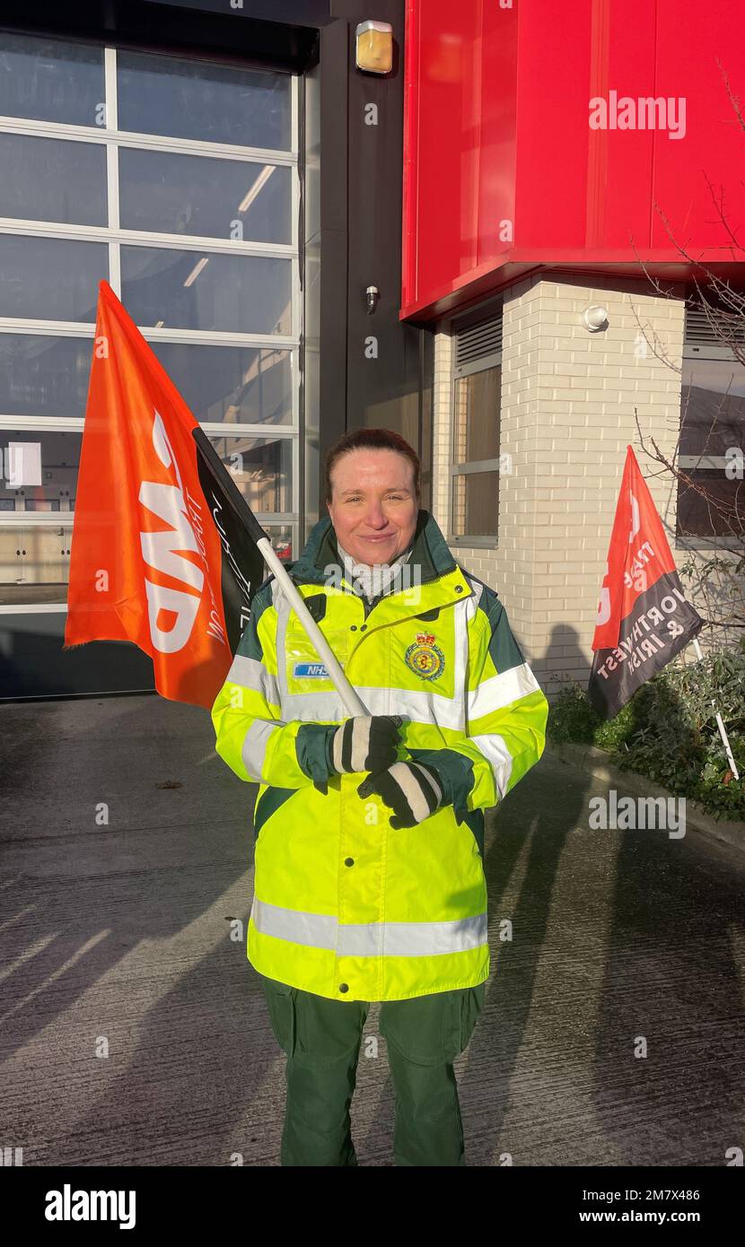 Lisa McCabe on the picket line outside Birkenhead Fire and Ambulance ...