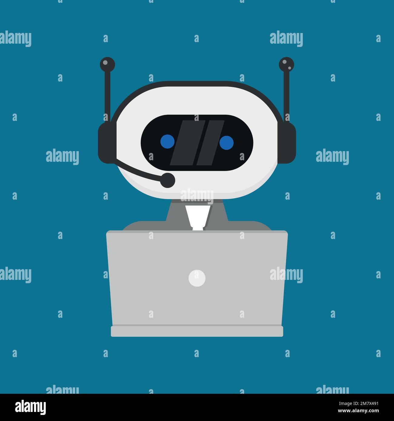 Robot working behind laptop. Vector illustration. Eps 10 Stock Vector ...