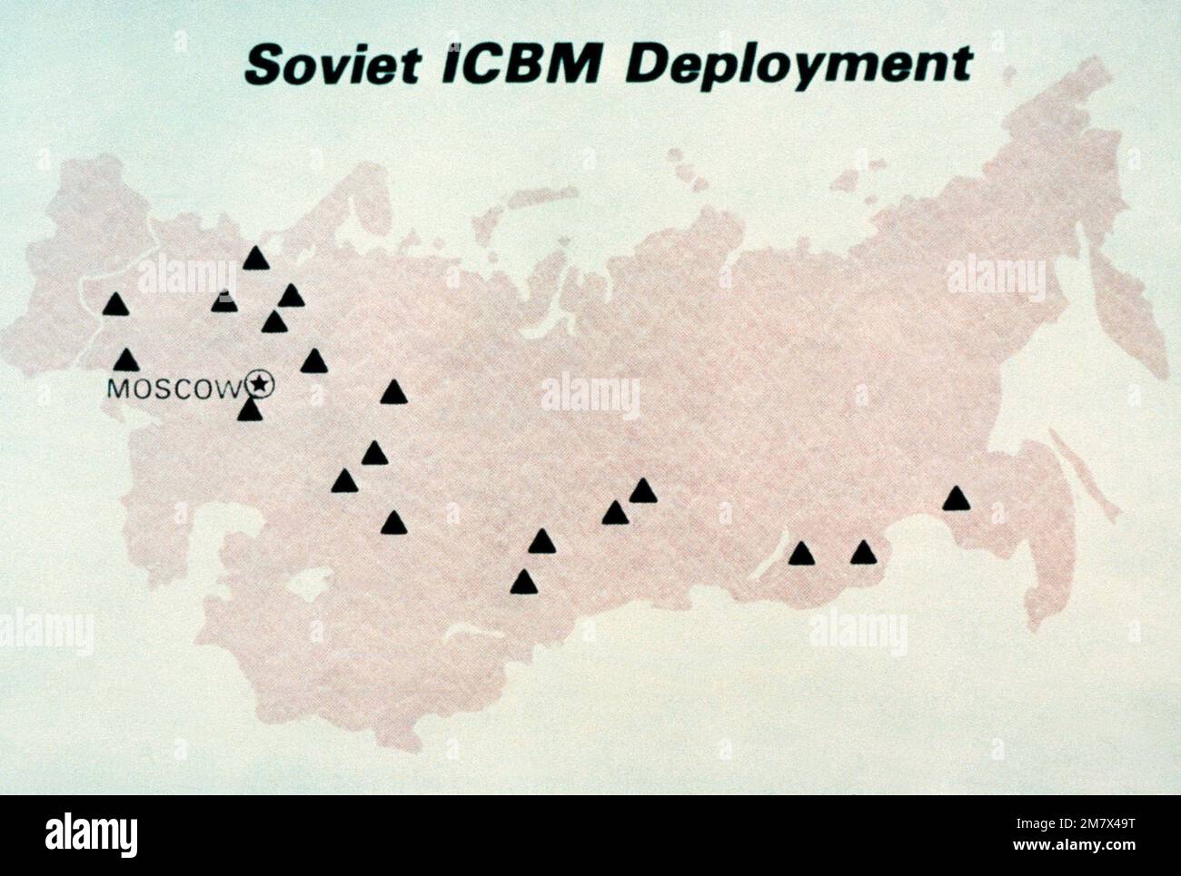 A view of a Soviet intercontinental ballistic missile (ICBM) deployment map. Country: Unknown ...