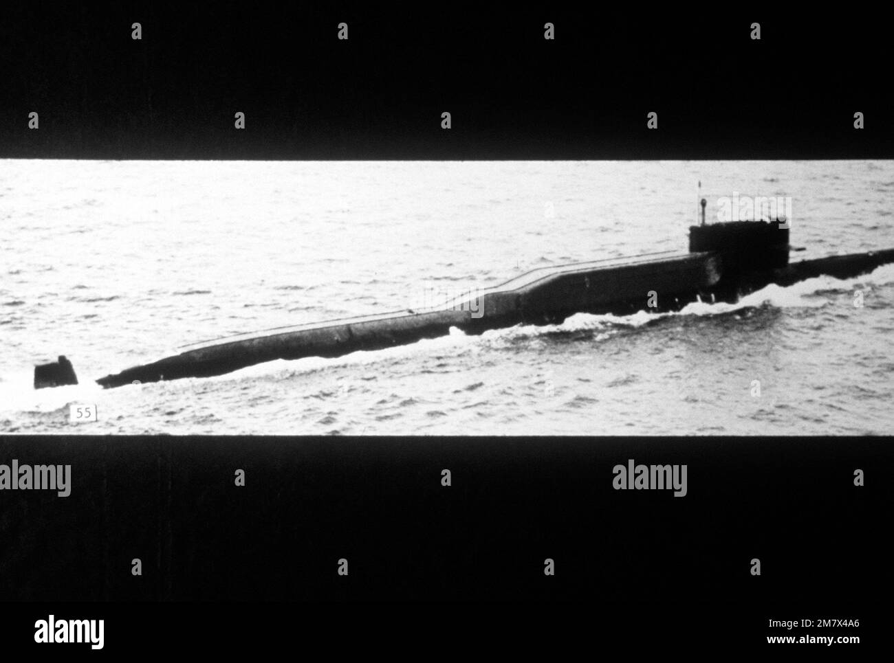 A view of a Soviet Delta I Class nuclear ballistic missile submarine ...