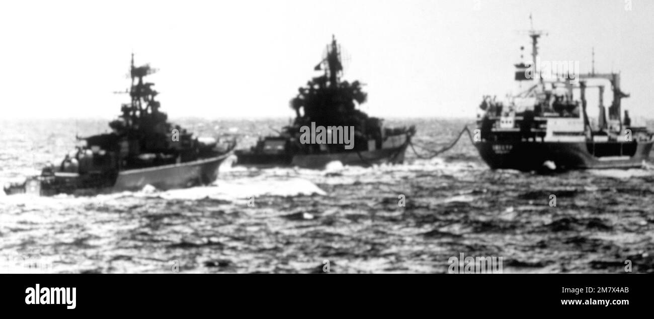 A view of a Soviet A Kresta II class guided missile cruiser and KRIVAK ...