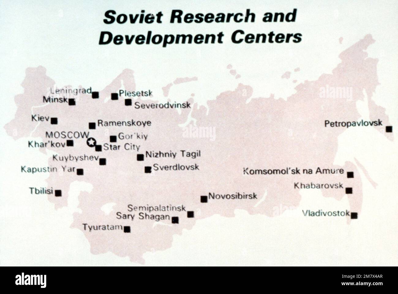 A view of a map of Soviet research and development centers. Country ...