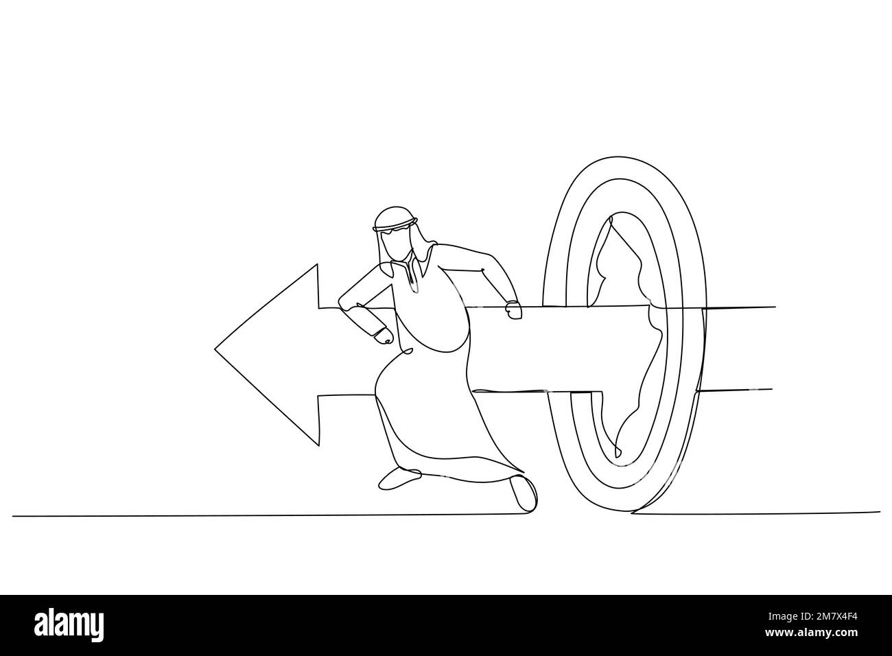 Drawing of arab businessman like superhero running and breaking target ...