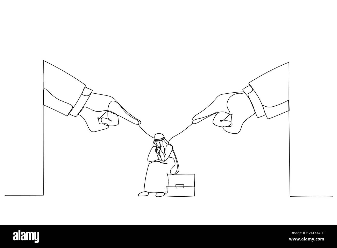 Illustration of giant boss hands pointing and blaming at depressed arab ...