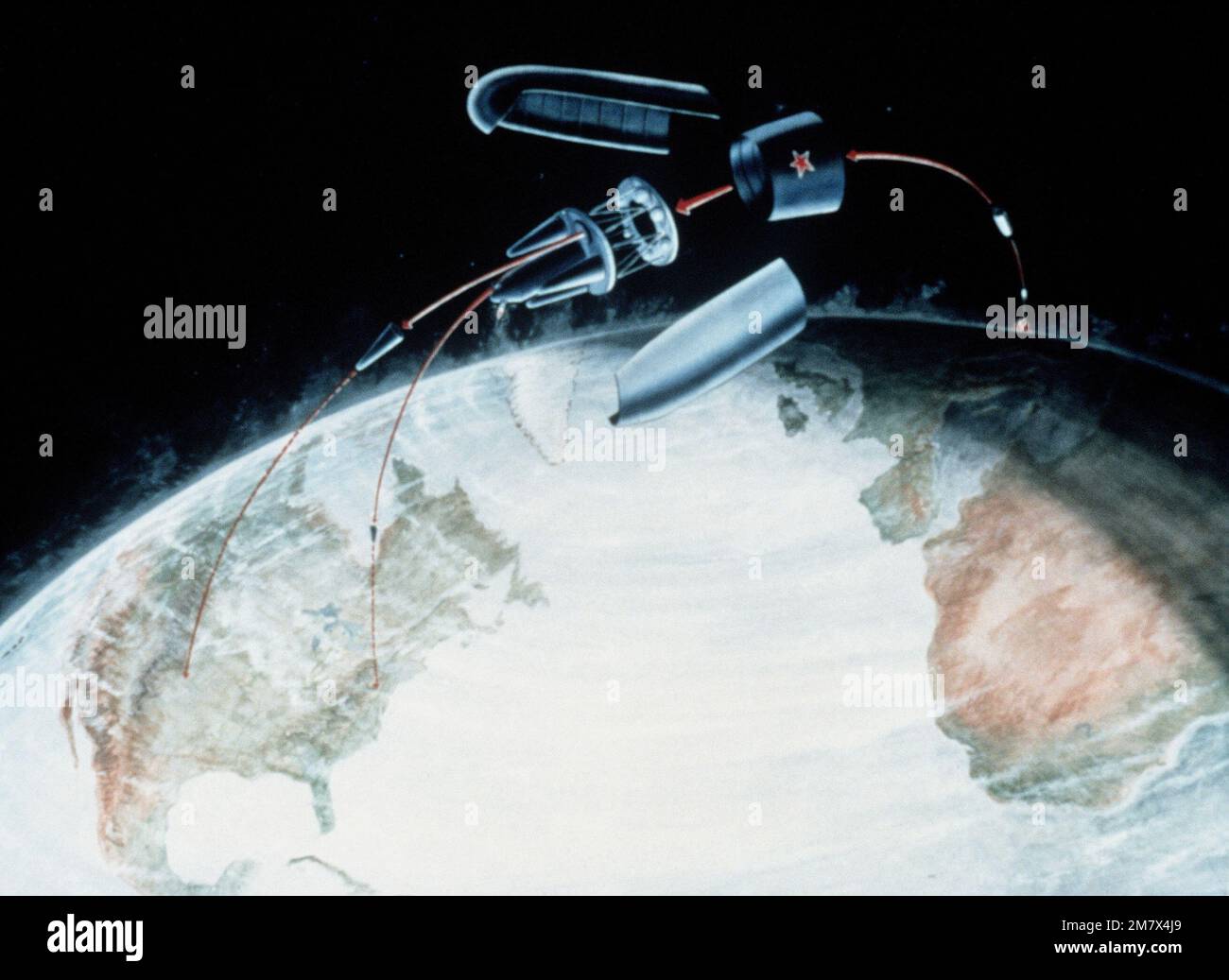 An artist's concept of a Soviet intercontinental ballistic missile with ...