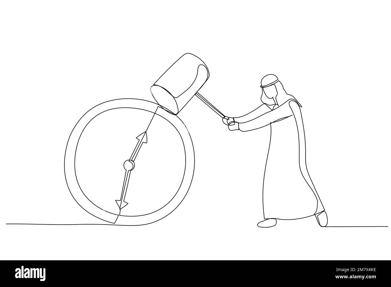 Cartoon of arab businessman holding big hammer smashing alarm clock ...