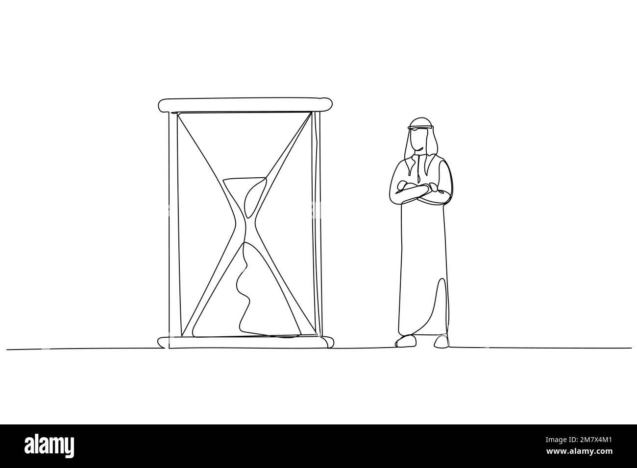 Cartoon of arab businessman standing and looking at hourglass while ...