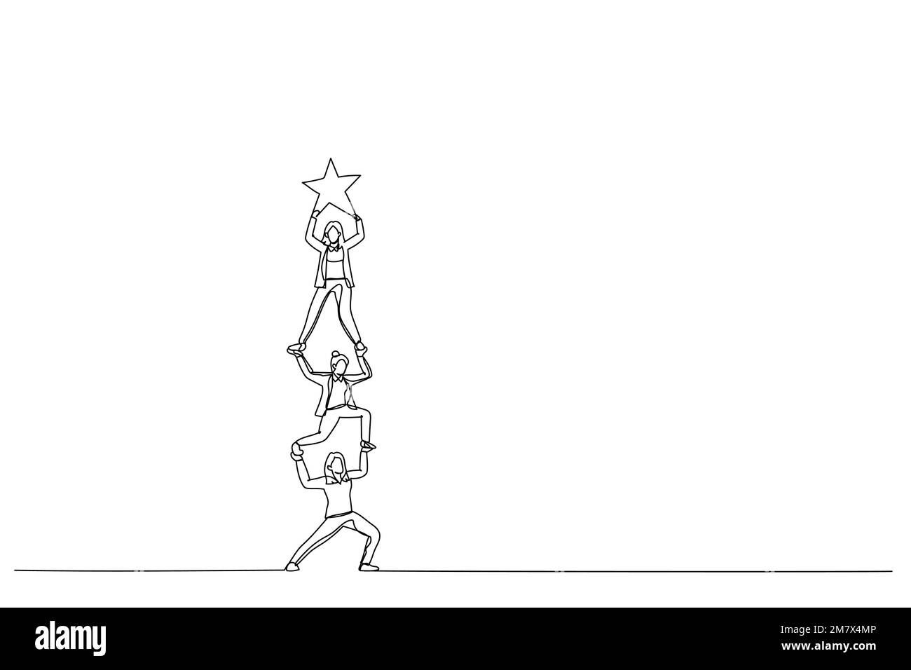 Cartoon of businesswoman showing teamwork. Single continuous line art ...