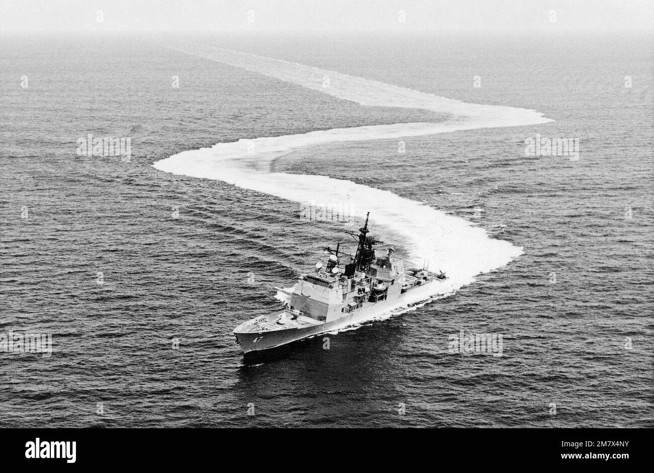 Aerial port beam view of the guided missile cruiser TICONDEROGA (CG-47 ...