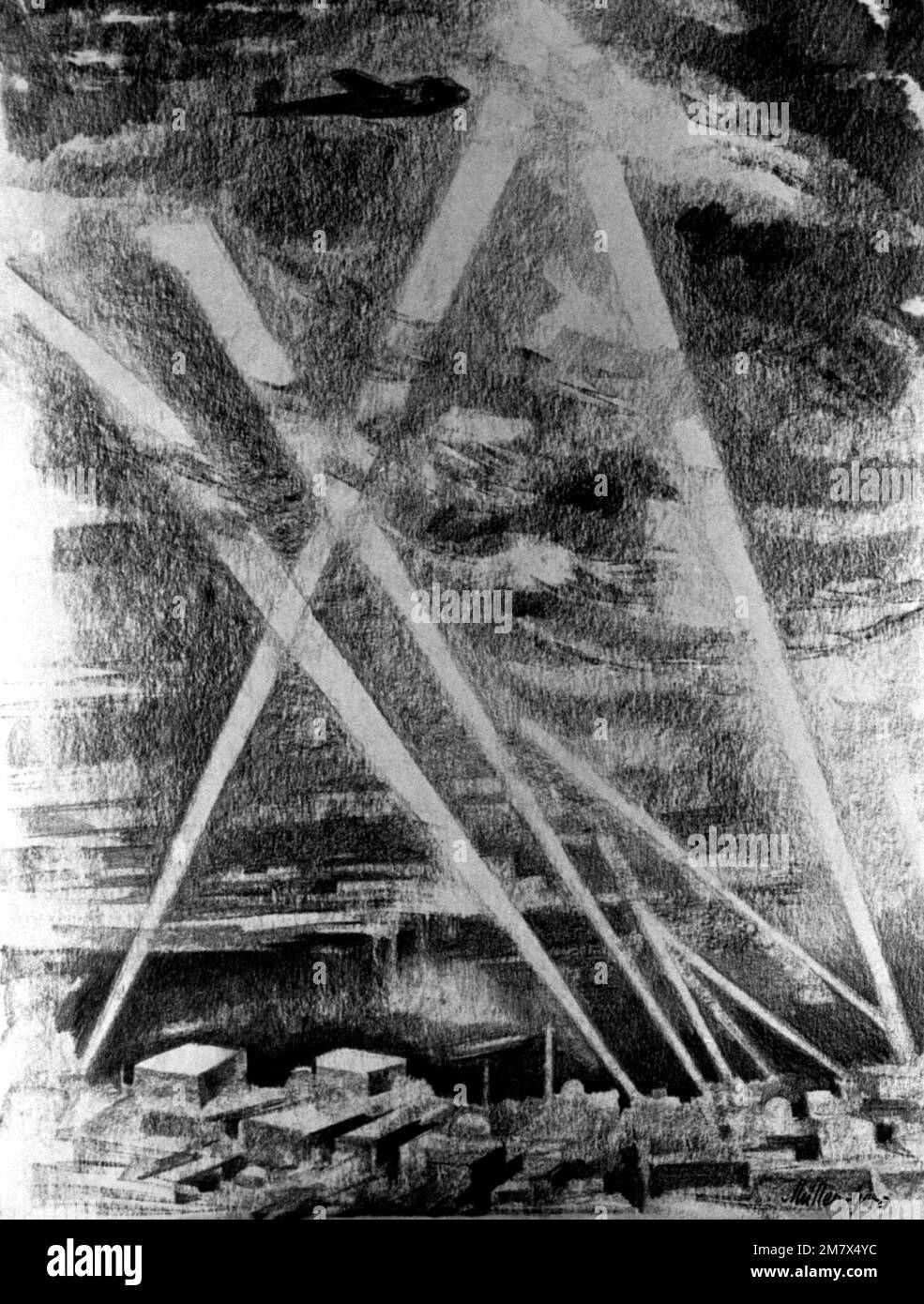 Artwork: "German Air Raid" Artist: Muller-Gera. Country: Unknown Stock ...