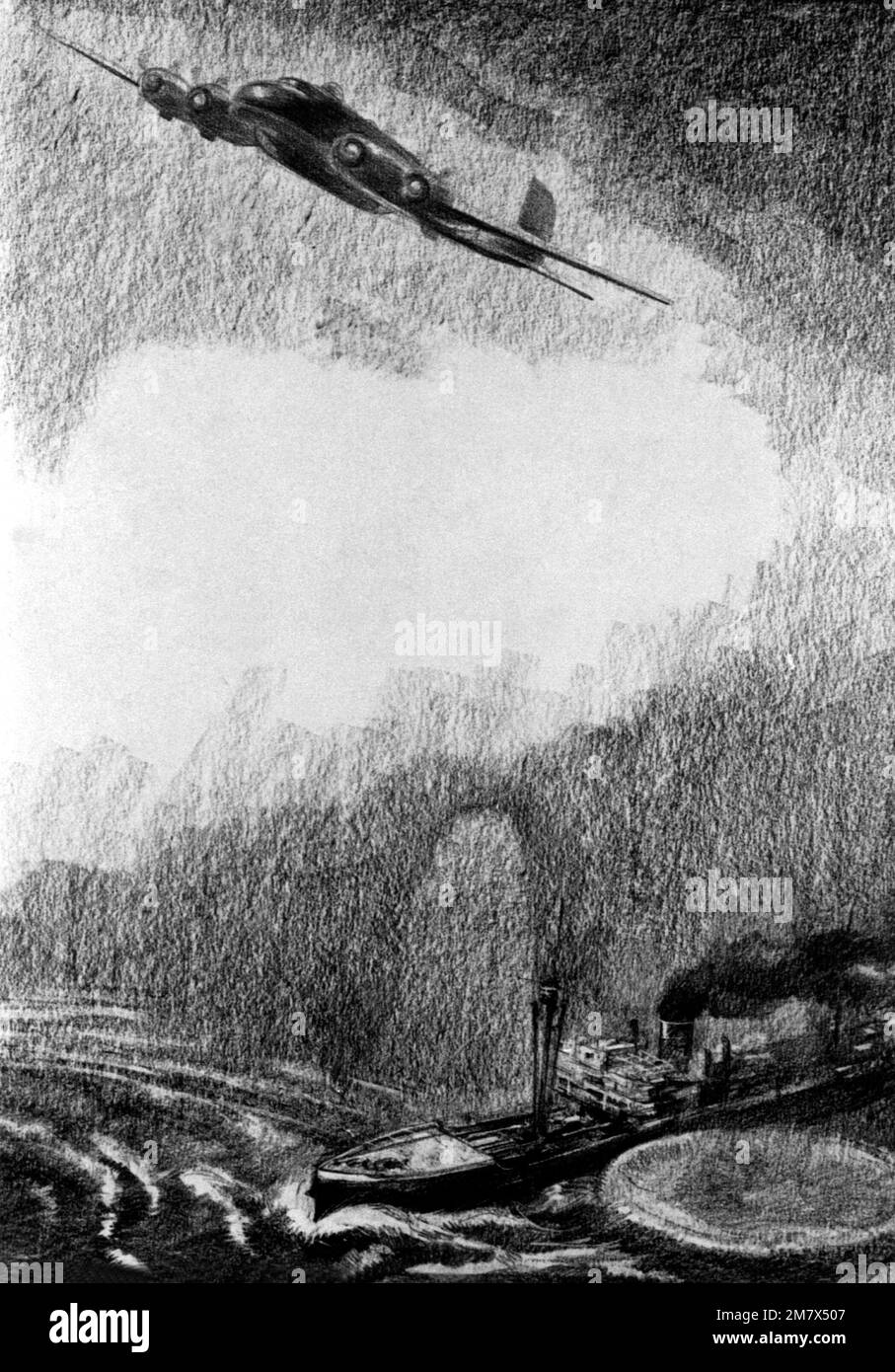 Artwork: "FW-200 Attacking a British Freighter" Artist: Muller-Gera ...