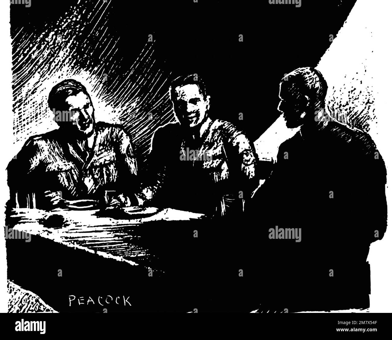 Artwork: "Three Men Dining" Artist: Mabel Peacock. Country: Unknown ...