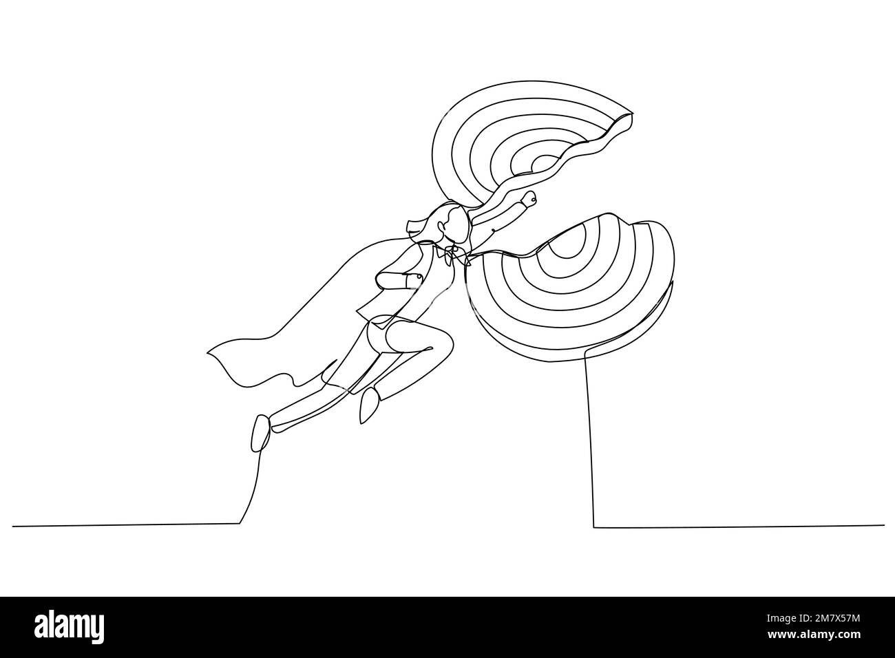Cartoon of Super businesswoman Flying Through and Breaking Target ...