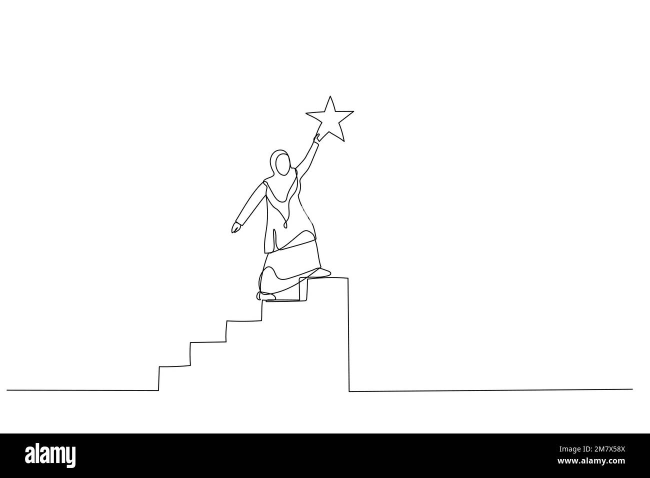 Drawing of muslim woman climb up stair to the top to reaching to grab ...
