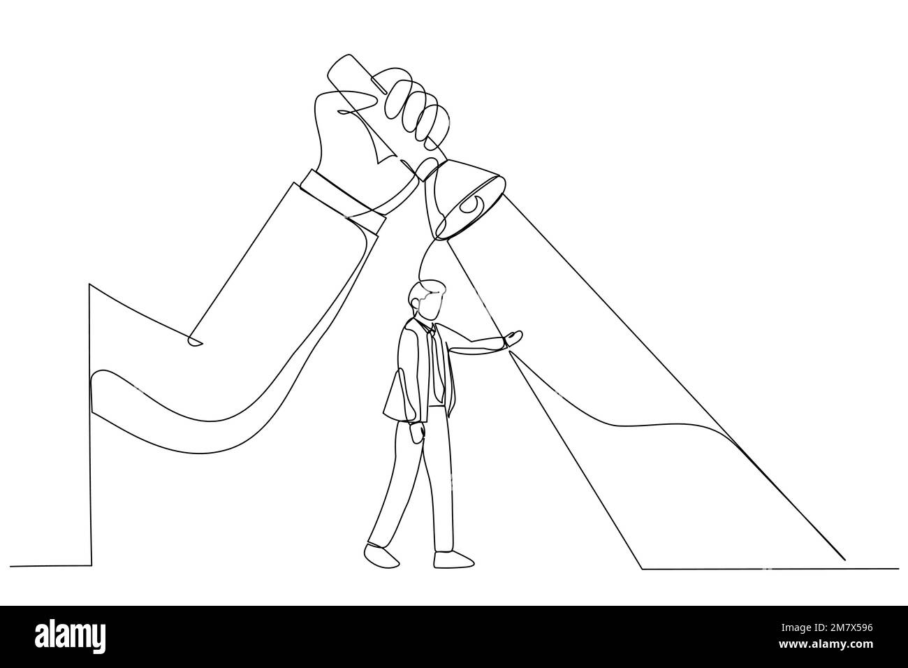 Cartoon of big hand holding a flashlight uncovering hidden arrow sign ...