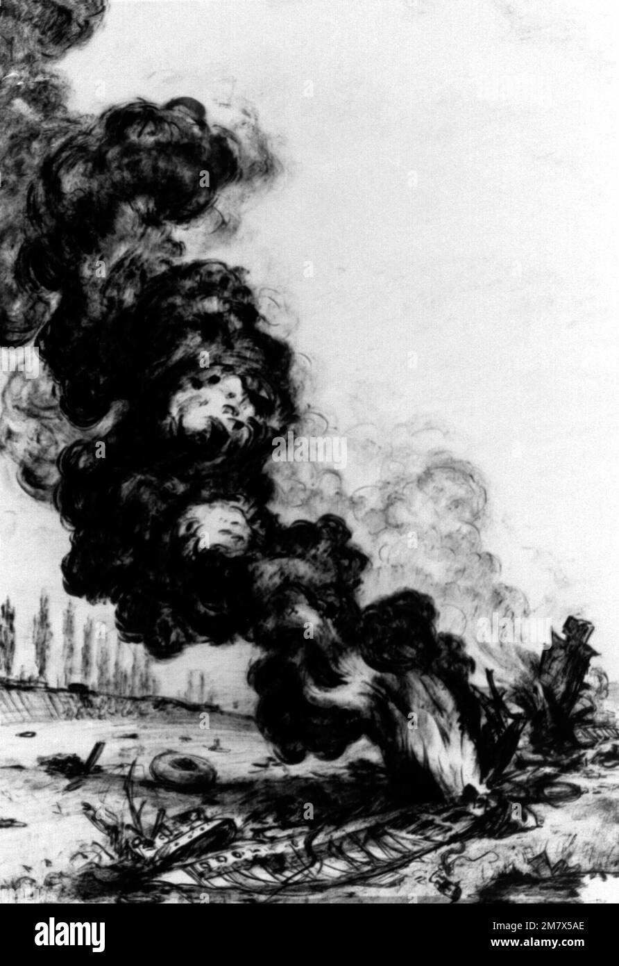 Artwork: "Burning Wreckage of a Bomber" Artist: Karl Raible. Country ...