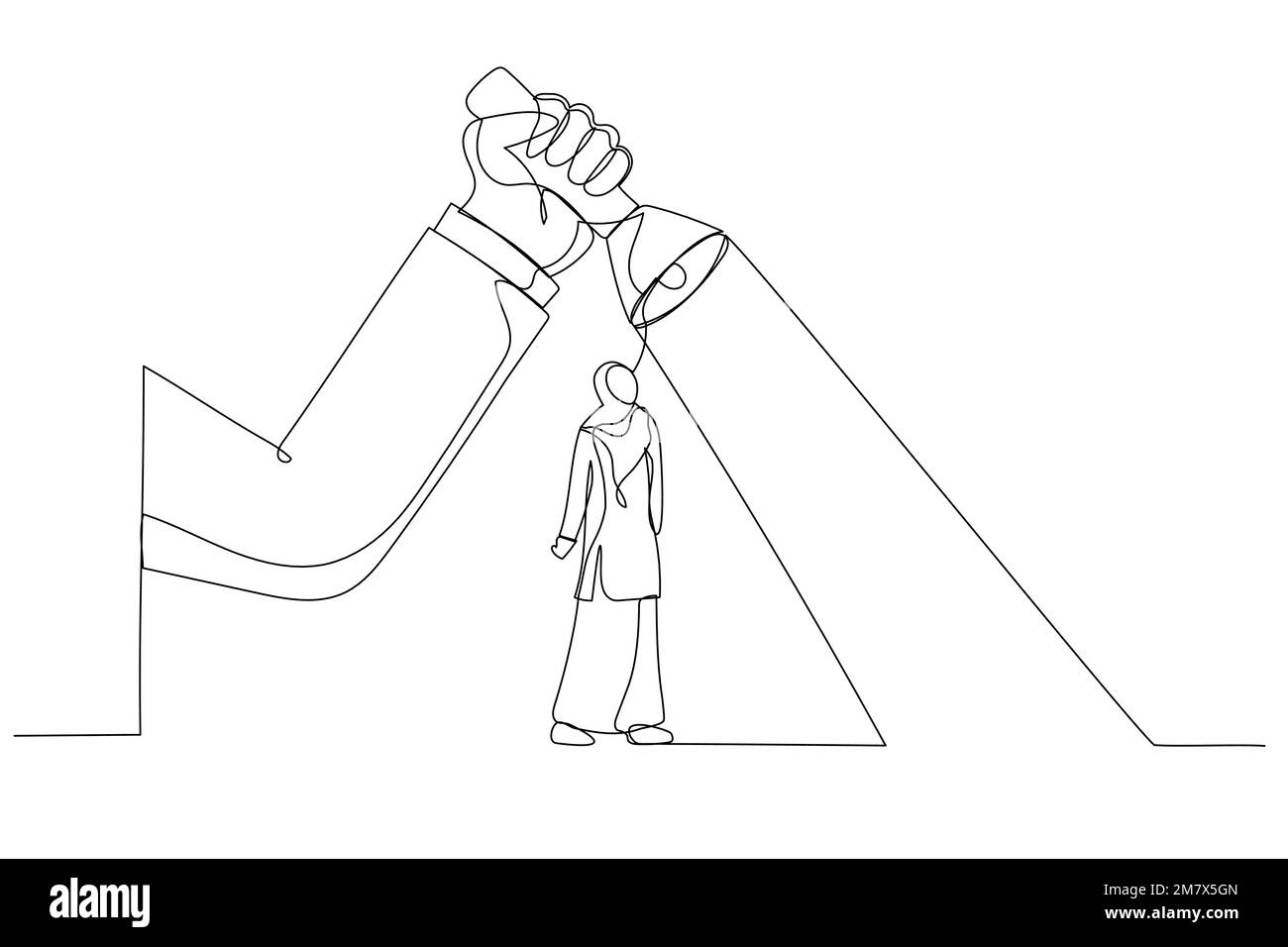 Drawing of big hand holding a flashlight uncovering hidden arrow sign ...