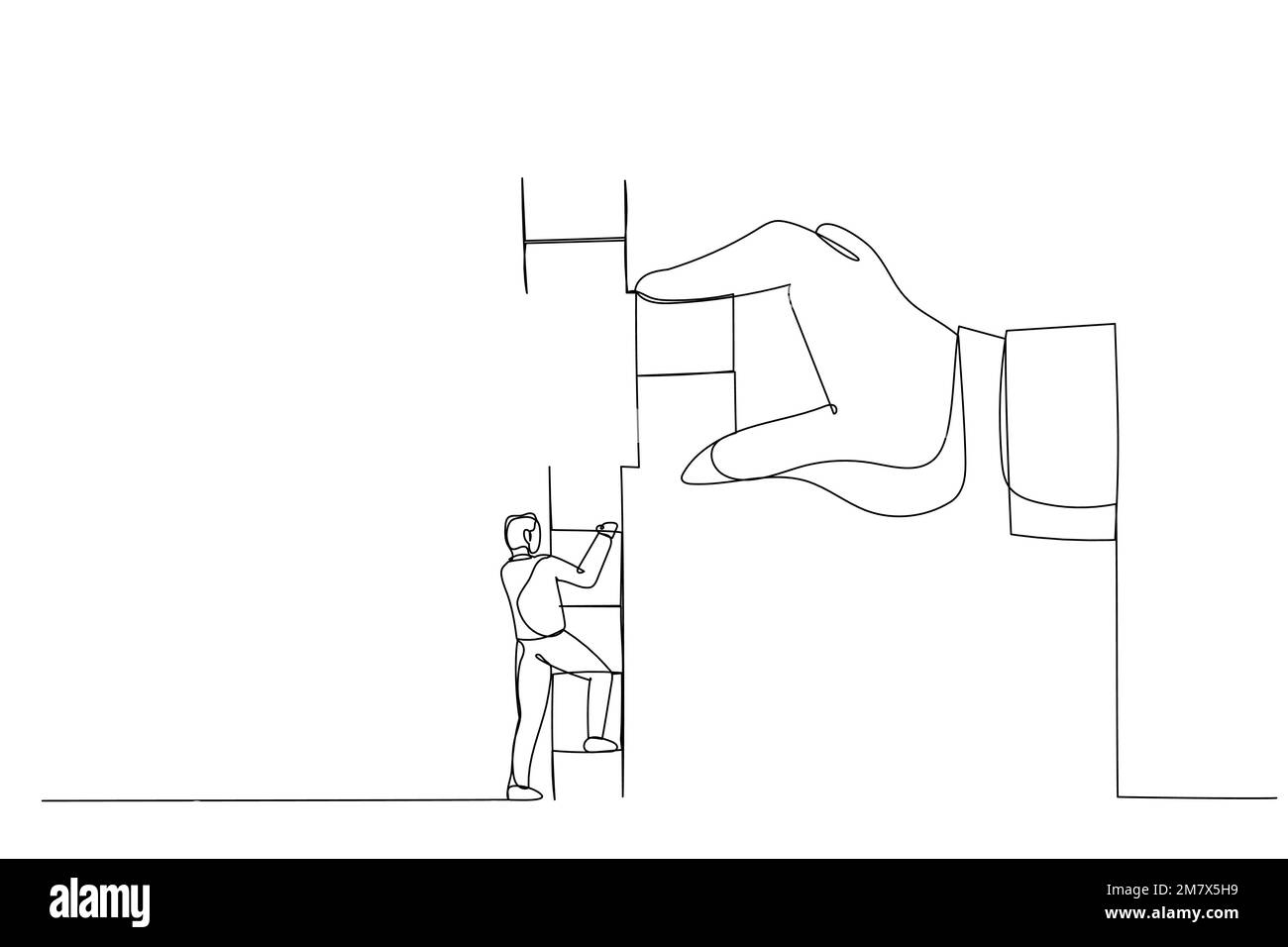 Cartoon of businessman climbing up to top of broken ladder with huge ...