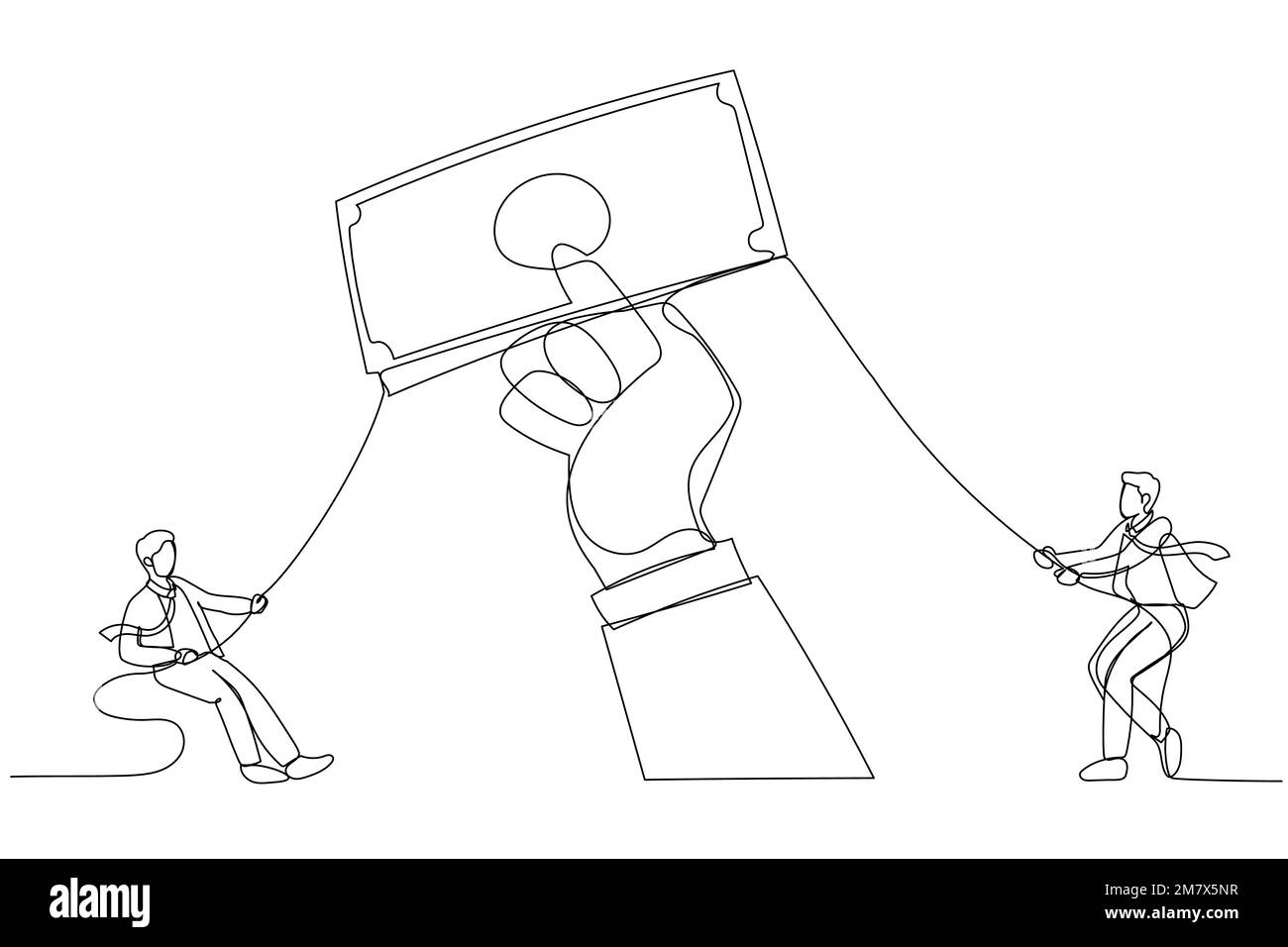 Cartoon of businessman pull money in the hands of giants. Single ...