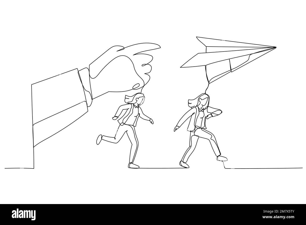 Illustration of businesswoman run to paper plan. Metaphor for follow ...