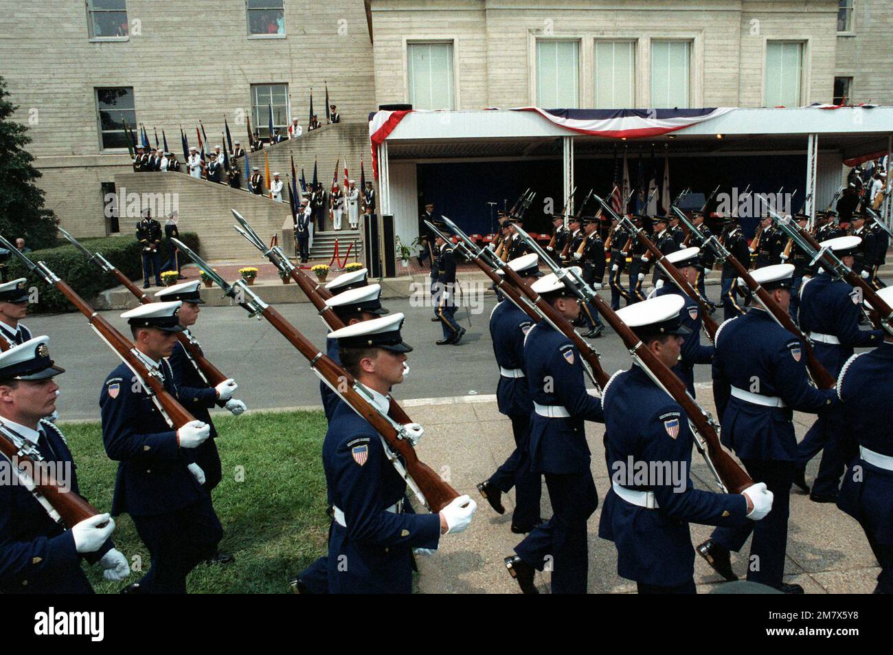 The Coast Guard Ceremonial Honor marches in a joint-service guard ...