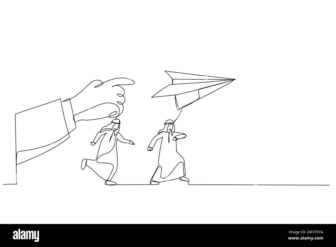 Cartoon of arab businessman run to paper plan. Metaphor for follow ...