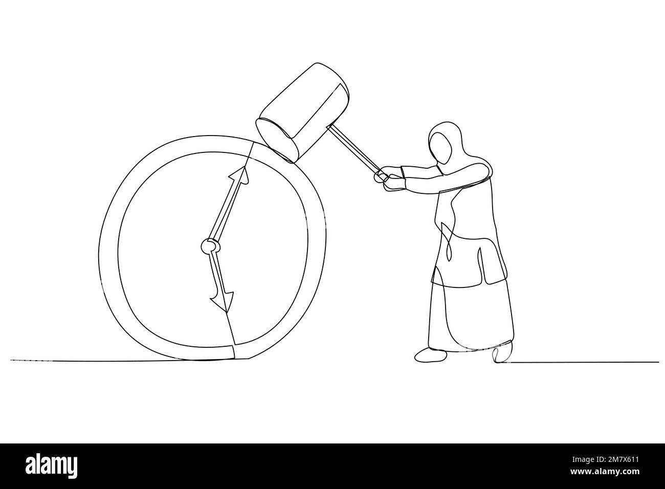 Cartoon of muslim businesswoman holding big hammer smashing alarm clock ...