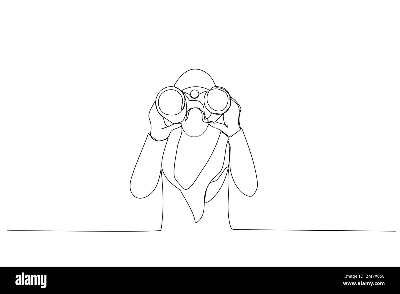 Drawing of young muslim businesswoman using binoculars. Single line art ... Drawing of young muslim businesswoman using binoculars. Single line art ...