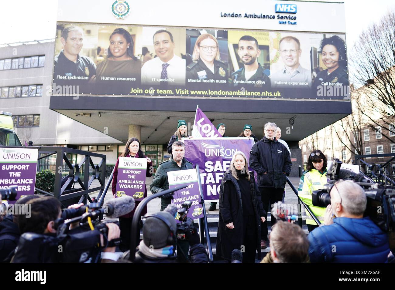 Ambulance workers on the picket line outside London Ambulance Service ...