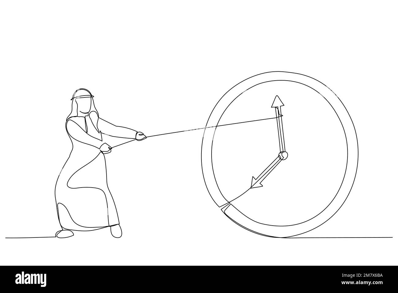 Drawing of arab businessman trying to slow down and stop time. Stopping ...