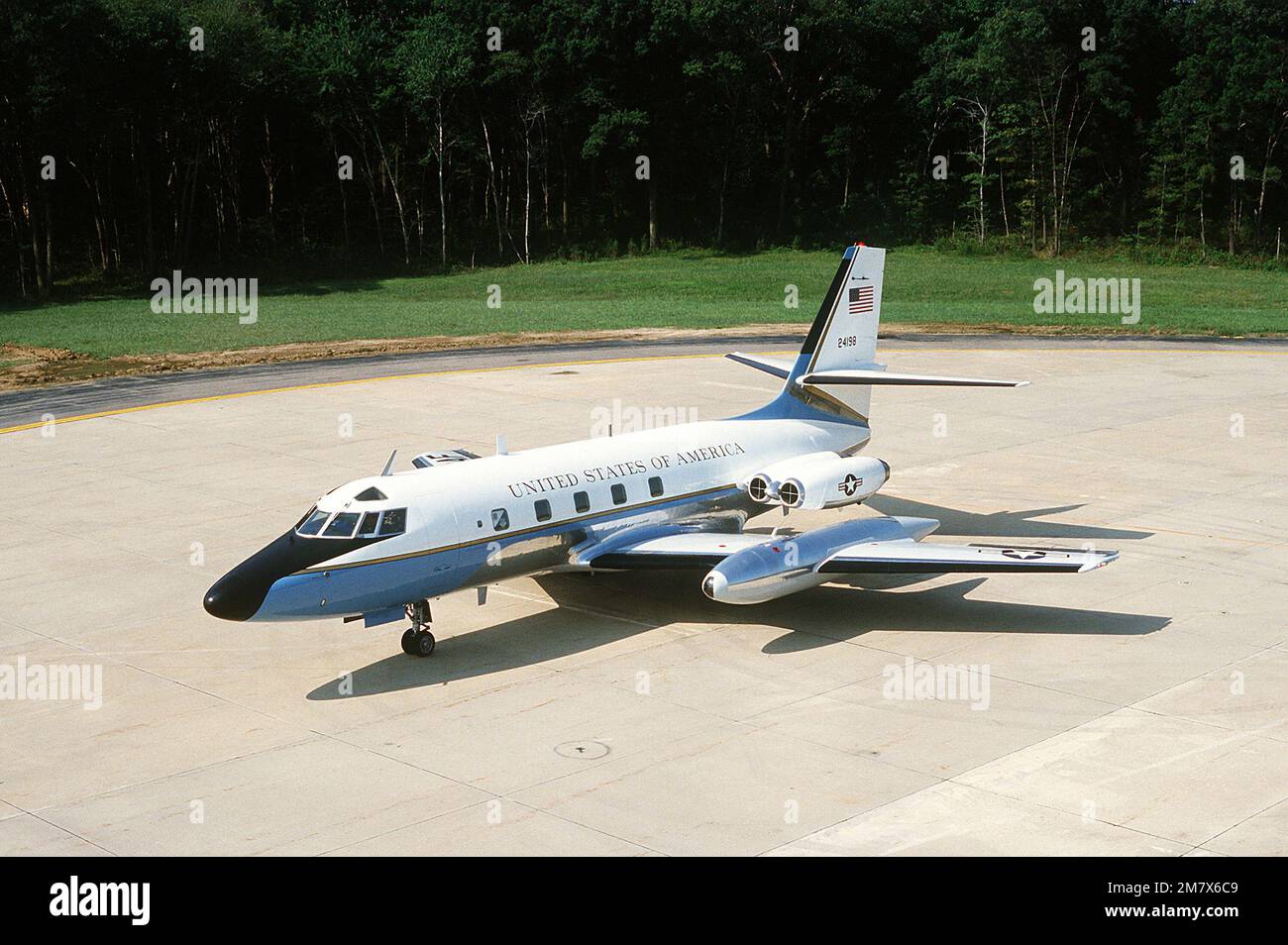 A front view of a VC-1408 Jetstar VIP transport aircraft parked on the ...