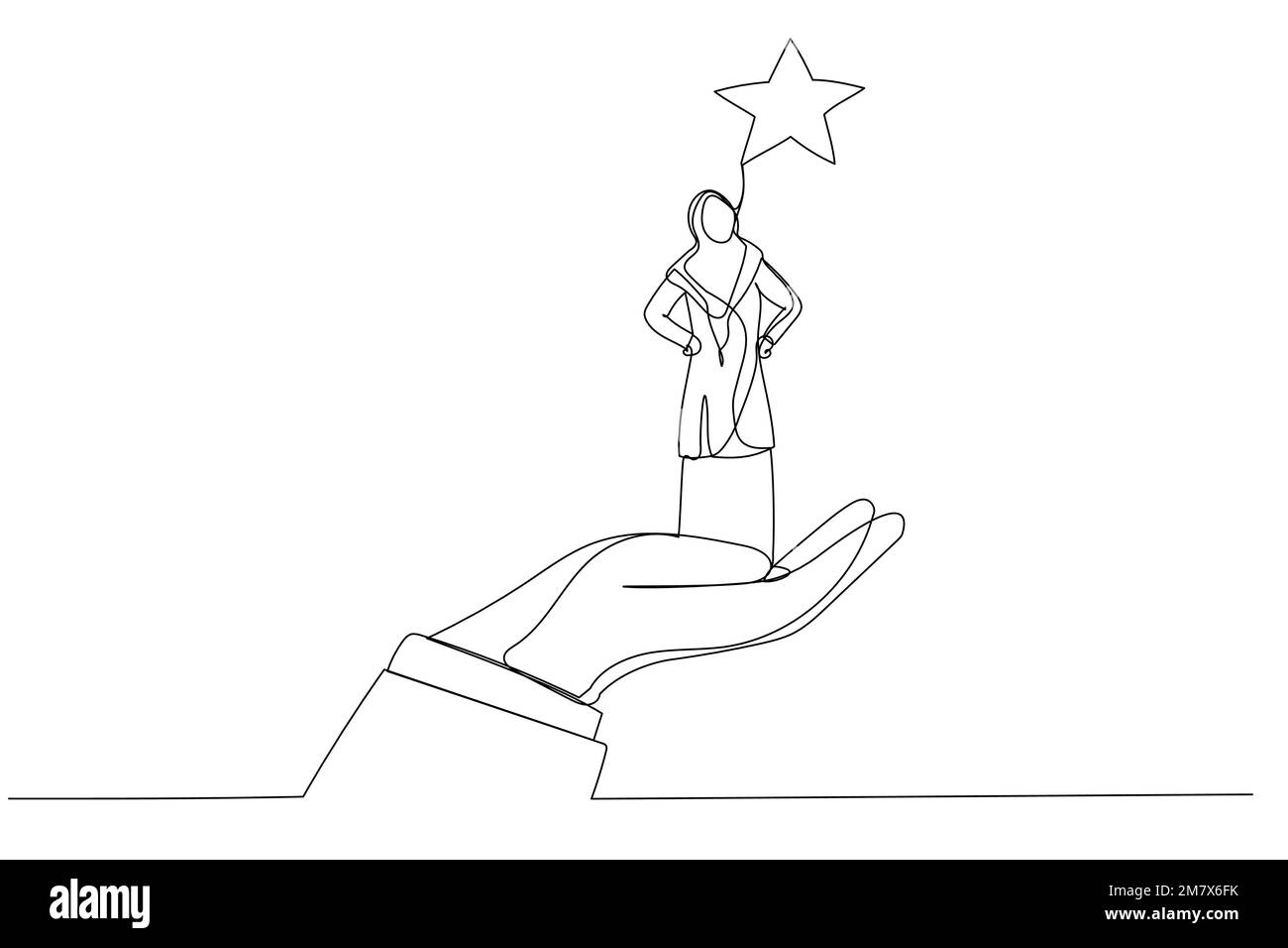Illustration of giant hand lifting up a muslim businesswoman to the ...