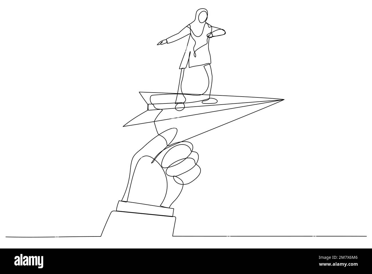 Illustration of huge hand holding paper plane and take off with muslim ...