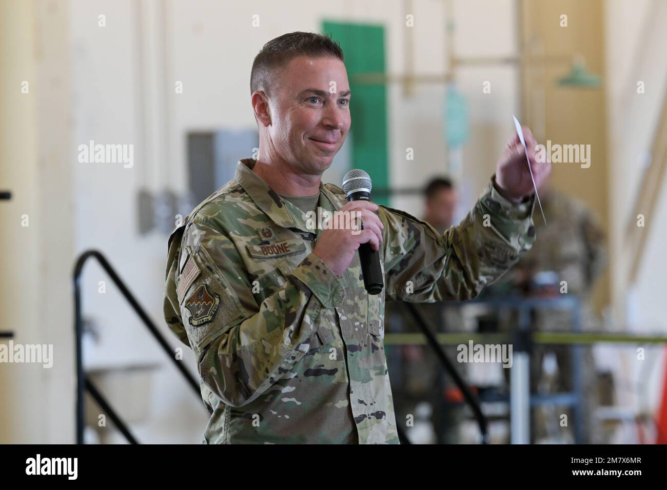 U.S. Air Force Col. Pete Boone, the 156th Wing commander, introduces ...