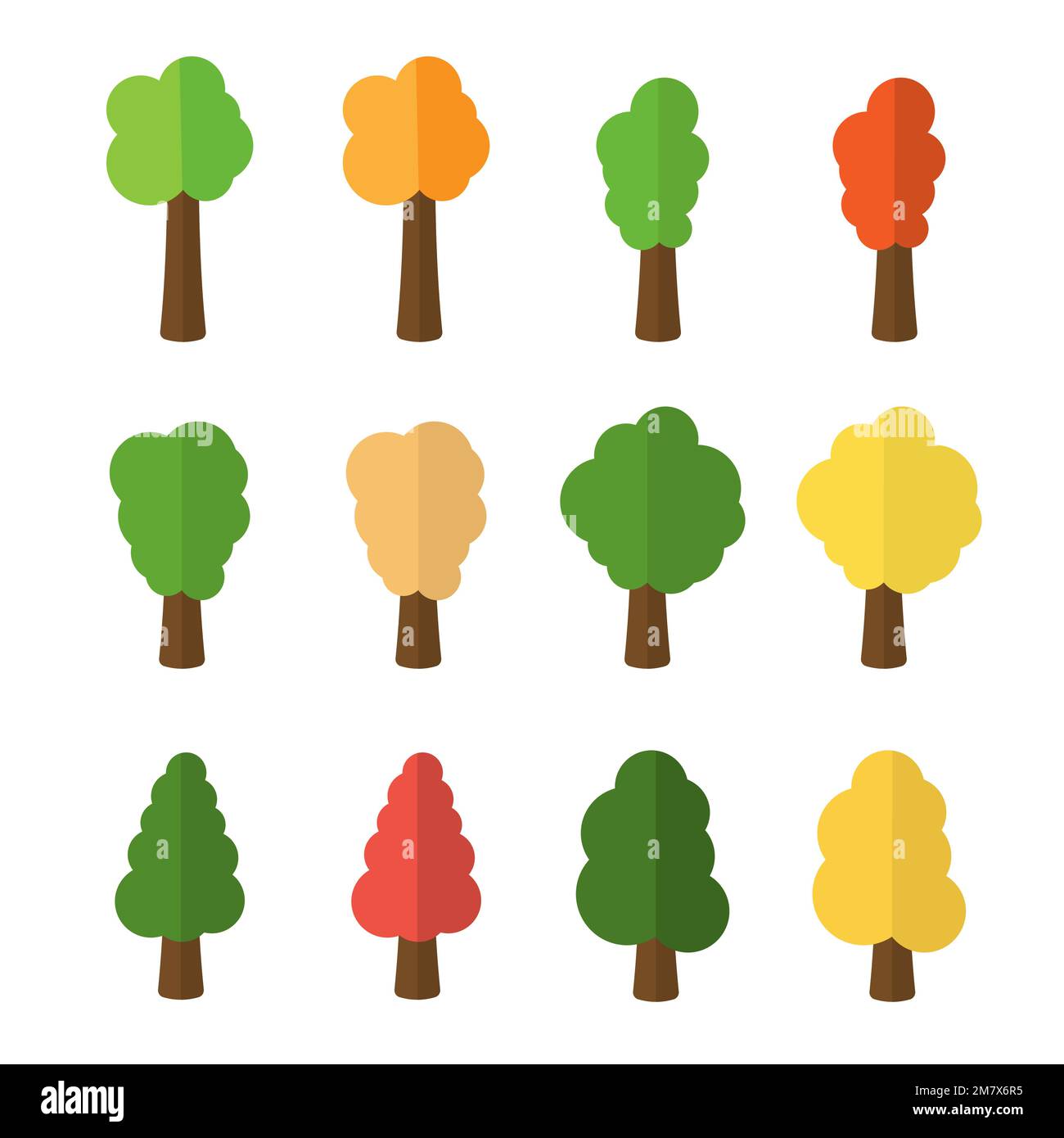 Cartoon trees icons isolated on white background. Vector illustration ...
